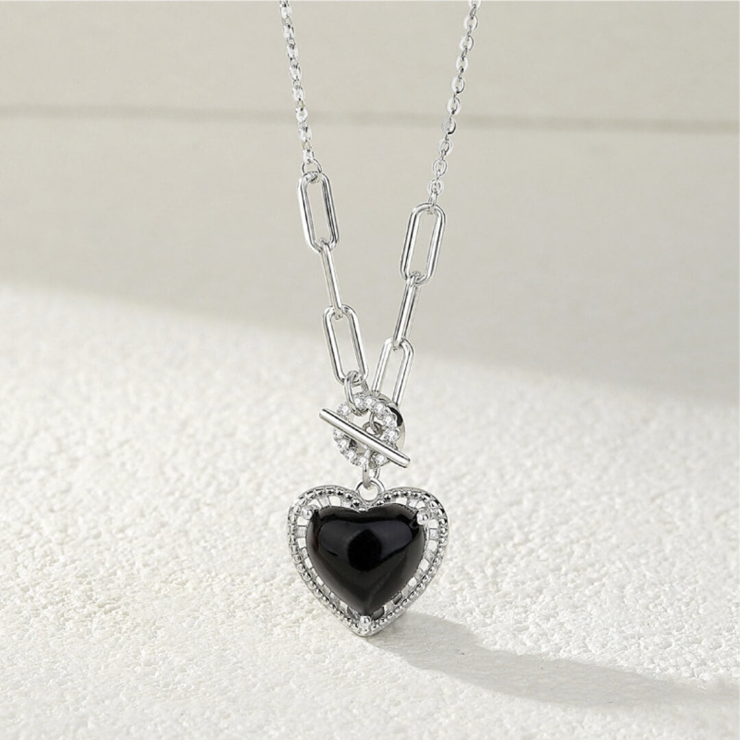 Adeline Black Agate Heart Necklace | Rozy Jewellery