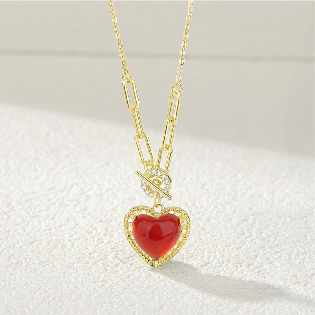 Adeline Red Agate Heart Necklace | Rozy Jewellery
