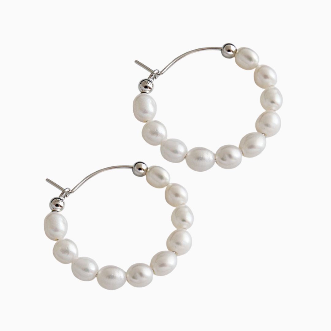 Sabine Pearl Hoops Earrings in rice pearls | Rozy Jewellery