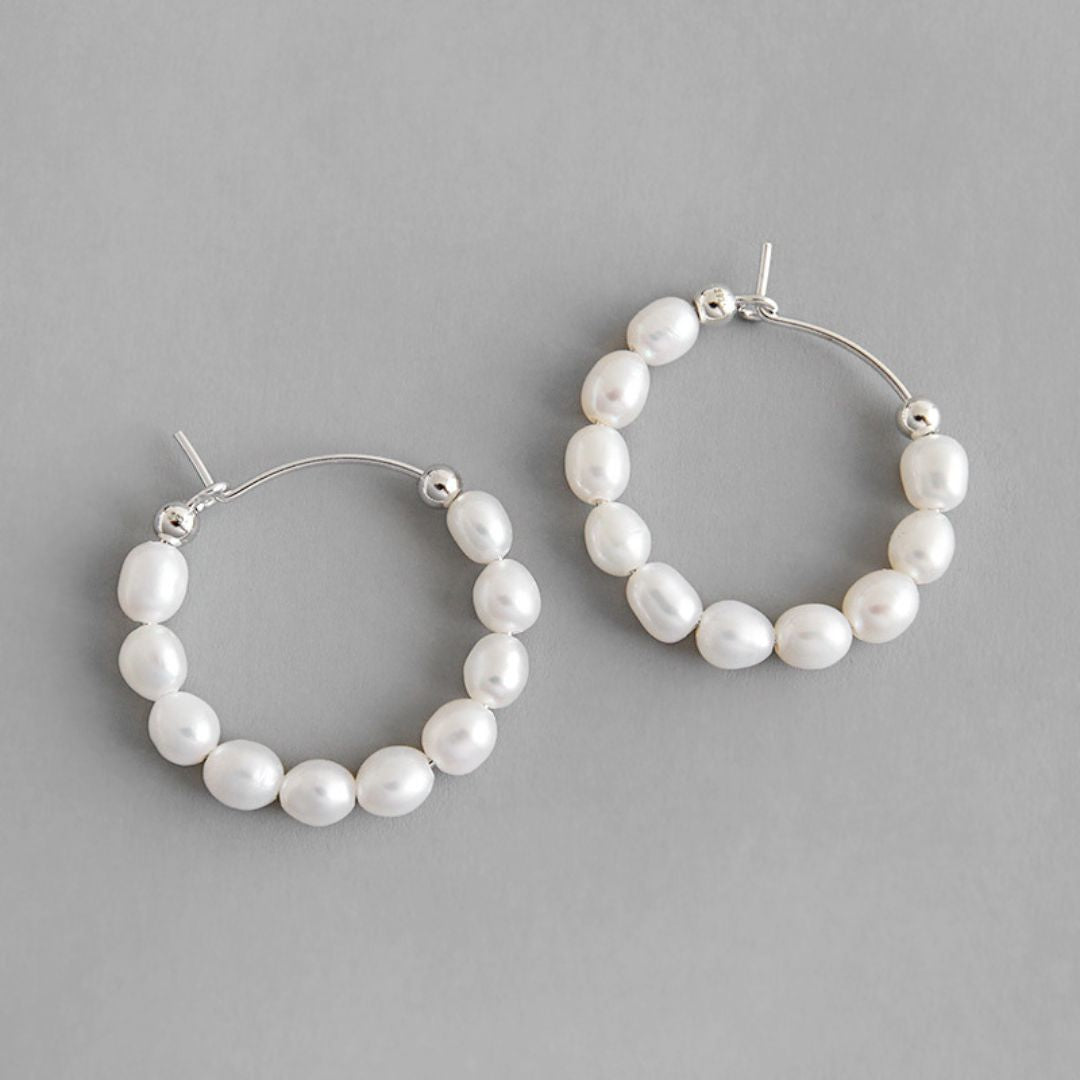 Sabine Pearl Hoops Earrings in rice pearls | Rozy Jewellery